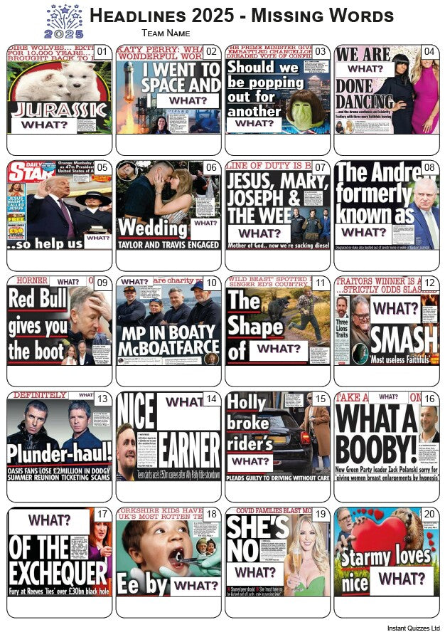 Headline News 2025 Picture Quiz - PR2593 – Instant Quizzes