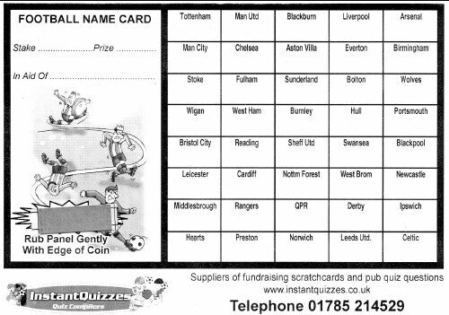 10 Football scratchcards with 40 teams on a card – Instant Quizzes
