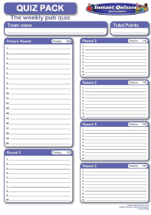 Free 5x10 and 20 Picture Answer Sheets – Instant Quizzes