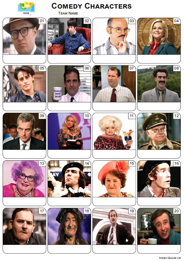 Comedy Characters Picture Quiz - PR2578 – Instant Quizzes
