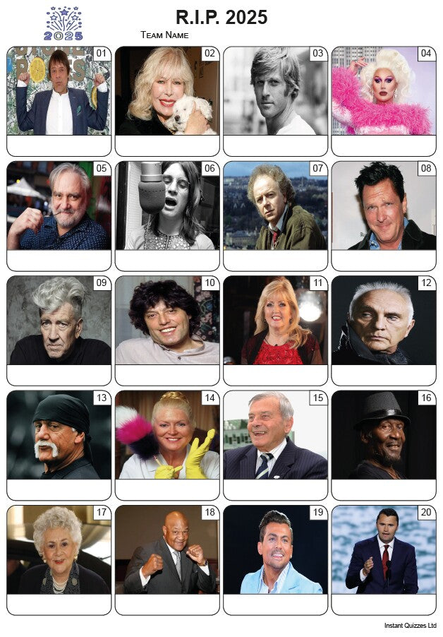 R.I.P. 2025 Picture Quiz - PR2594 – Instant Quizzes