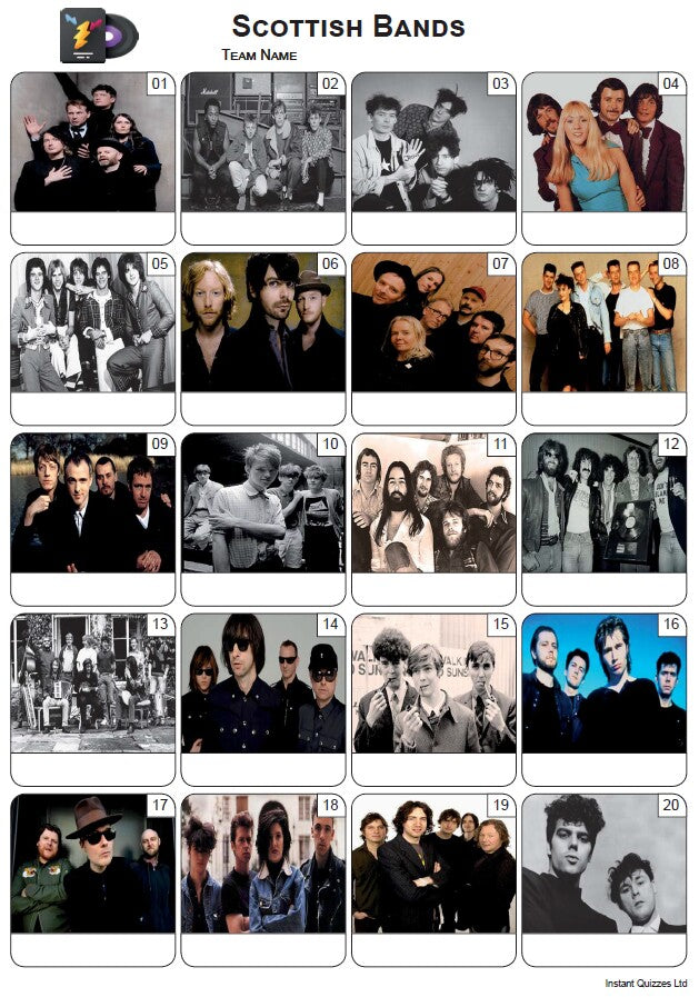 Scottish Bands Picture Quiz - PR2595 – Instant Quizzes
