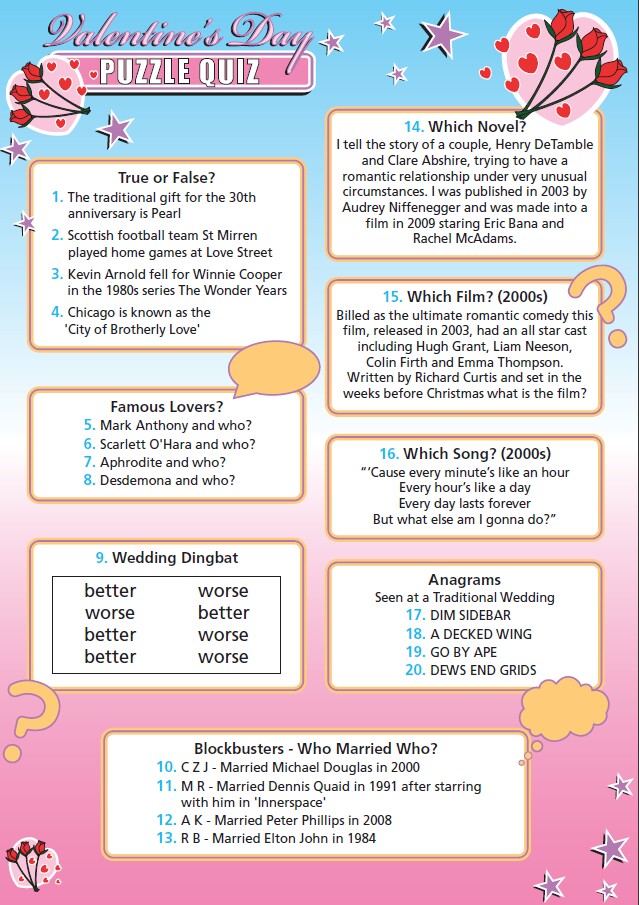 Saint Valentine's Day handout quizzes and table quiz rounds – Instant ...