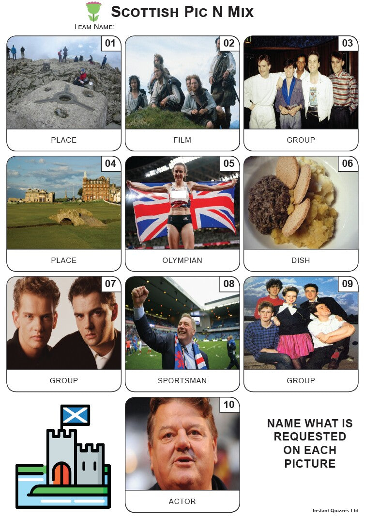Scottish Pic 'n' Mix Mini Picture Quiz - Z3757 – Instant Quizzes