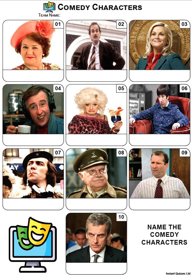 Comedy Characters Mini Picture Quiz - Z4238 – Instant Quizzes