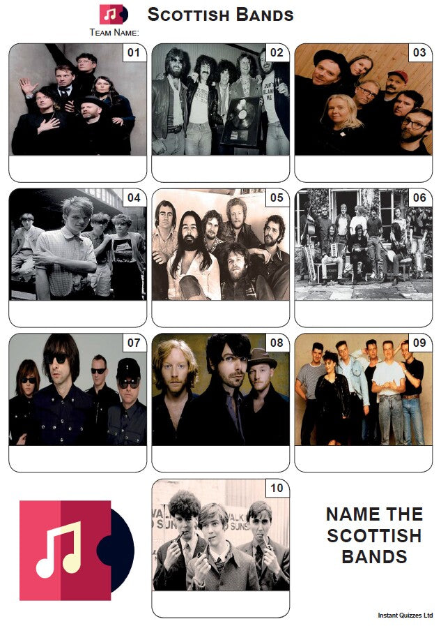 Scottish Bands Mini Picture Quiz - Z4272 – Instant Quizzes