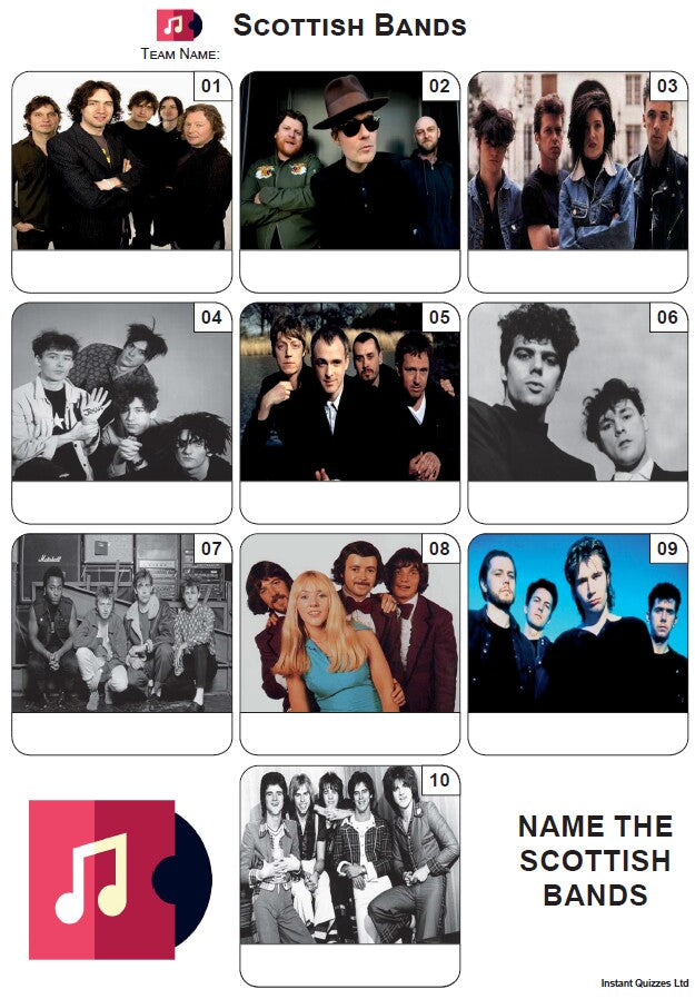 Scottish Bands Mini Picture Quiz - Z4273 – Instant Quizzes
