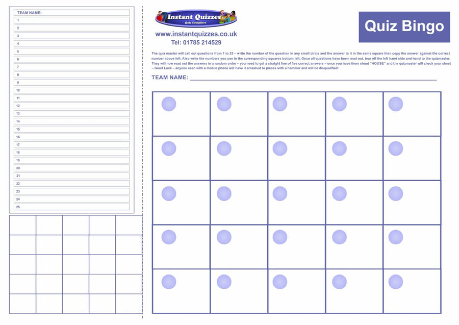 Quiz Bingo - a fun quiz where anyone can win – Instant Quizzes