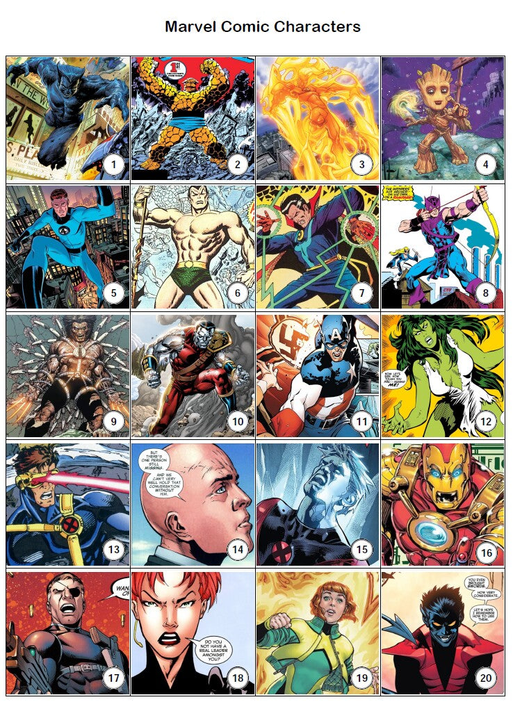Marvel Comic Book Characters Picture Quiz - PR1972 – Instant Quizzes