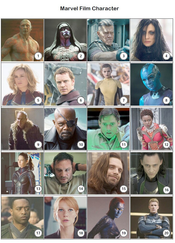 Marvel Film Characters Picture Quiz - PR1973 – Instant Quizzes