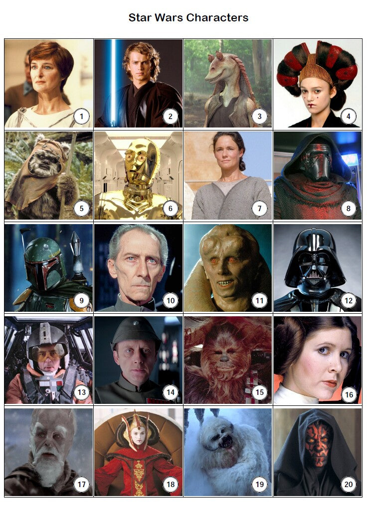 Star Wars Characters Picture Quiz - PR1974 – Instant Quizzes