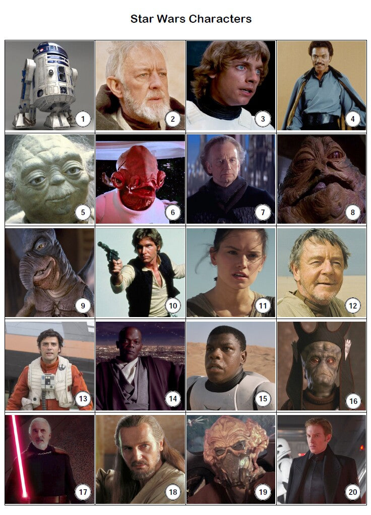 Star Wars Characters Picture Quiz - PR1975 – Instant Quizzes