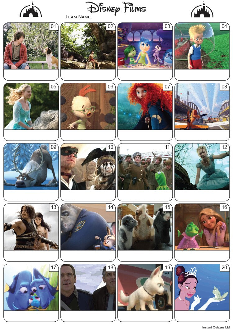 Disney Films Picture Quiz - PR1976 – Instant Quizzes