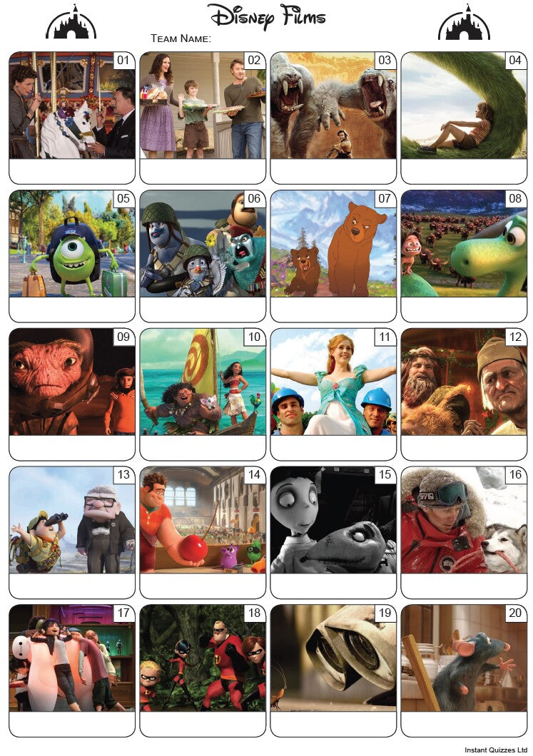 Disney Films Picture Quiz - PR1977 – Instant Quizzes