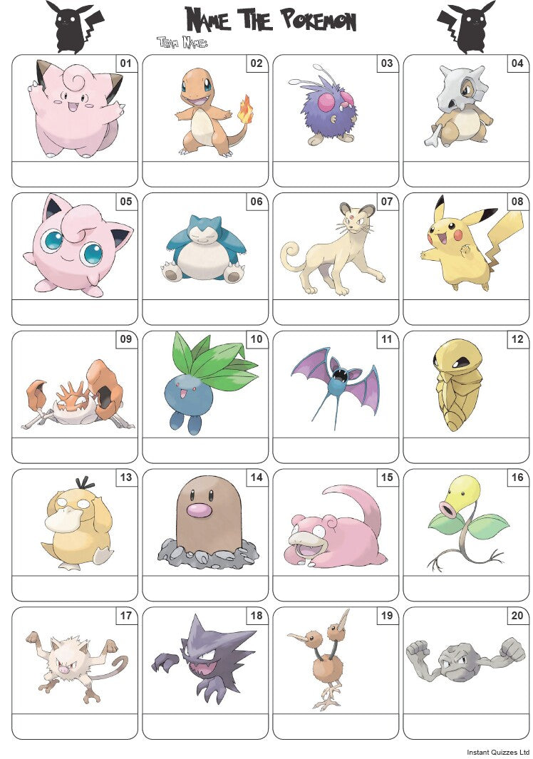 Pokemon Picture Quiz - PR2095 – Instant Quizzes