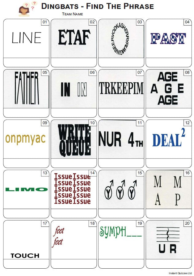 Dingbats Picture Quiz - PR2372 – Instant Quizzes