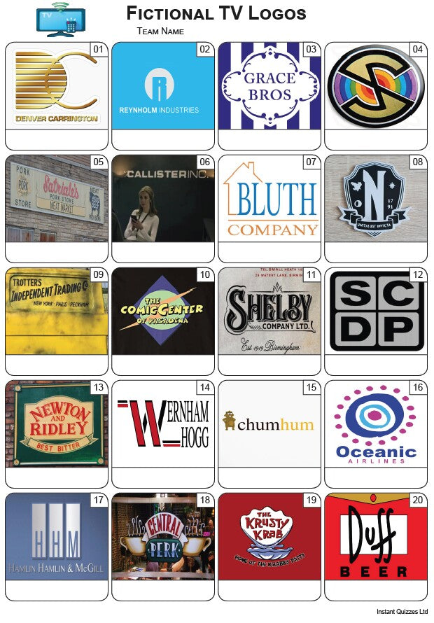Fictional TV Logos Picture Quiz - PR2413 – Instant Quizzes