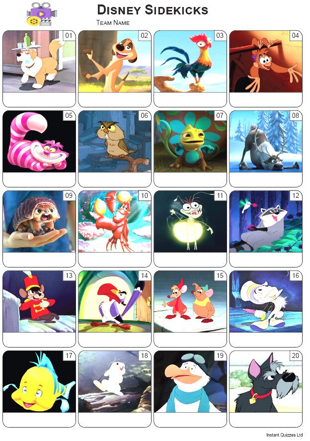 Disney Sidekicks Picture Quiz - PR2504 – Instant Quizzes