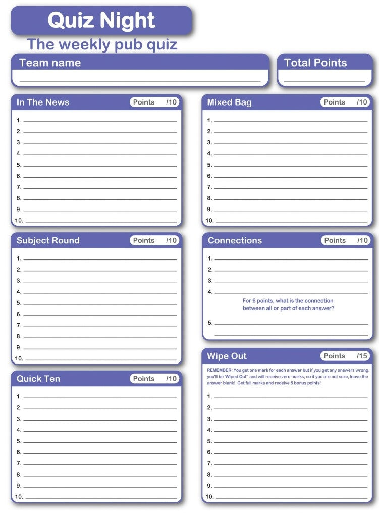 Quiz Night - The weekly pub quiz pack – Instant Quizzes