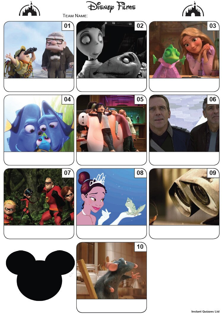 Disney Films Mini Picture Quiz - Z3025 – Instant Quizzes