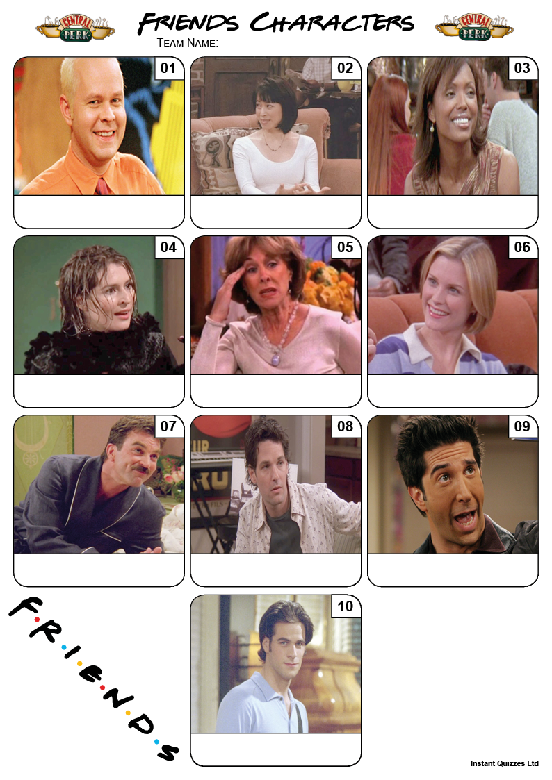 Friends TV Show Characters Mini Picture Quiz - Z3127 – Instant Quizzes