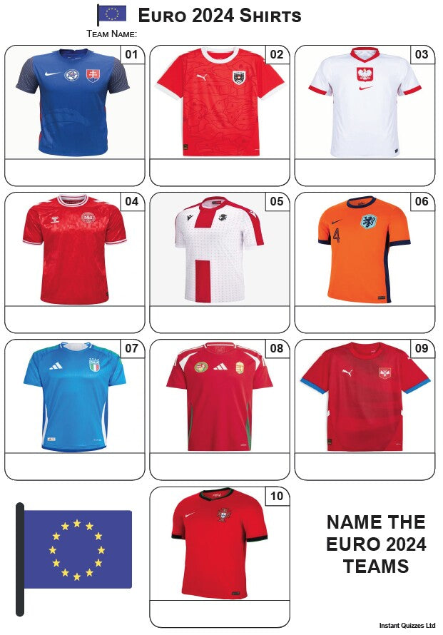 Euro 2024 Shirts Mini Picture Quiz - Z4055 – Instant Quizzes
