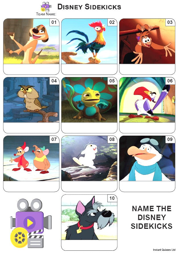Disney Sidekicks Mini Picture Quiz - Z4085 – Instant Quizzes